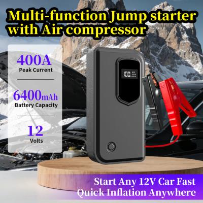 China Multi-Function 400A Peak 6400mAh Jump Starter Car Battery Booster with Air Compressor and Power Bank for sale