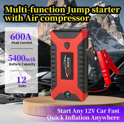 China 600A Peak 12V Car Jump Starter with 5400mAh Portable Power Bank and Air Compressor for Emergency Use for sale
