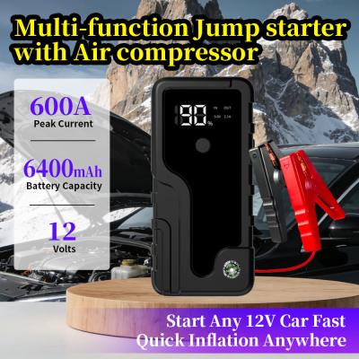 China Multi-Function 4-in-1 Car Jump Starter with 6400mAh High-Capacity and 600A Peak Current for Emergency Power for sale