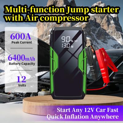 China 12V 6400mAh Emergency Car Battery Booster with 600A Peak Current and Built-in Air Compressor for Tires for sale