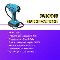 China 21V Cordless Tire Inflator Portable Air Compressor 0-150 PSI With LCD Display for Car Bike Ball Air Mattress 3 Nozzles Type-C Charging for sale
