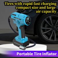 China 21V Cordless Tire Inflator Portable Air Compressor 0-150 PSI With LCD Display for Car Bike Ball Air Mattress 3 Nozzles Type-C Charging for sale