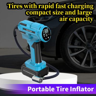 China 21V Cordless Tire Inflator Portable Air Compressor 0-150 PSI With LCD Display for Car Bike Ball Air Mattress 3 Nozzles Type-C Charging for sale