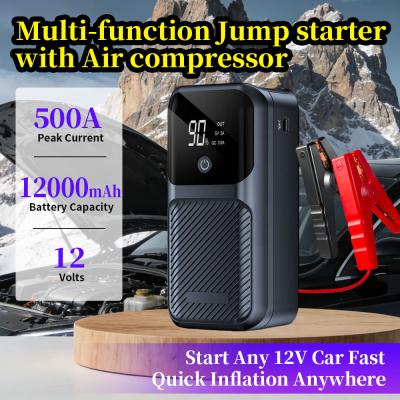 China 12000mAh Car Jump Starter with 1000A Peak Current and Built-in Air Compressor for 12V Vehicles for sale