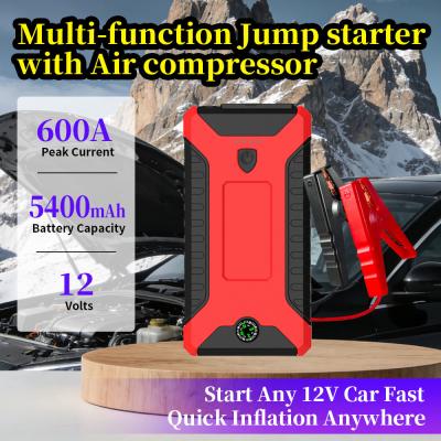 China Portable 600A Peak Car Jump Starter with 5400mAh Battery and Air Compressor for Emergency Vehicle Boost for sale