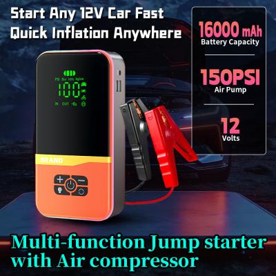 China 16000mAh 600A Peak Current Jump Starter with 150 PSI Air Compressor and Battery Booster for sale