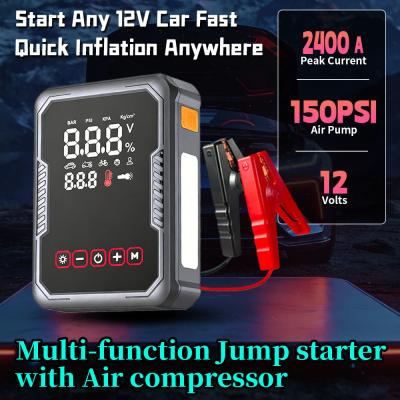 China 2400A Peak Current Jump Starter with 16000mAh Battery and 150 PSI Air Compressor for Emergency Car Boosting for sale