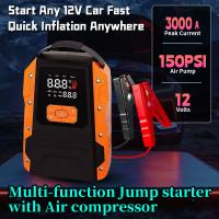 China Pro Car Jump Starter with 3000A Peak Current, 150PSI Air Compressor, and 20000mAh Battery for Emergency Power for sale