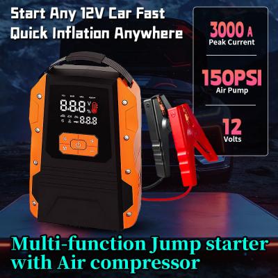China Pro Car Jump Starter with 3000A Peak Current, 150PSI Air Compressor, and 20000mAh Battery for Emergency Power for sale