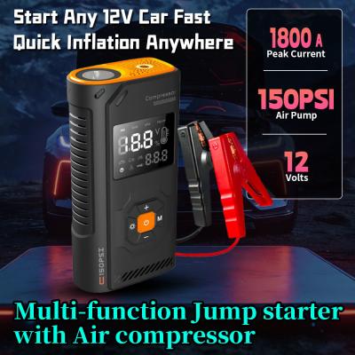 China 1800A Peak Cranking Amps Jump Starter with 150 PSI Air Compressor and 12000mAh Battery Capacity Car Battery Booster for sale