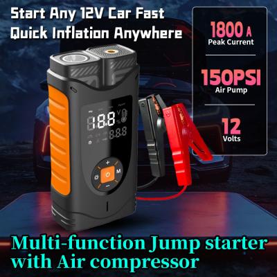 China 1800A Peak Current Jump Starter and Tire Inflator with 150 PSI Air Compressor and 12000mAh Power Bank for sale