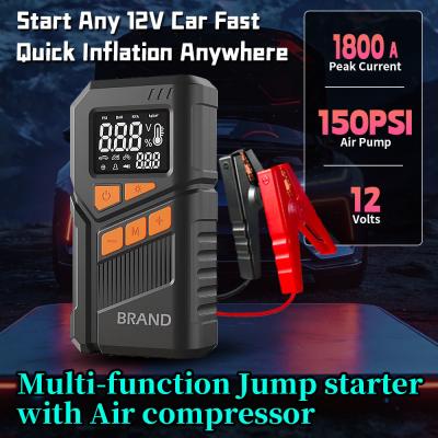 China Portable 6-in-1 Jump Starter with 1800A Peak Current and 150 PSI Tire Inflator Power Bank for sale