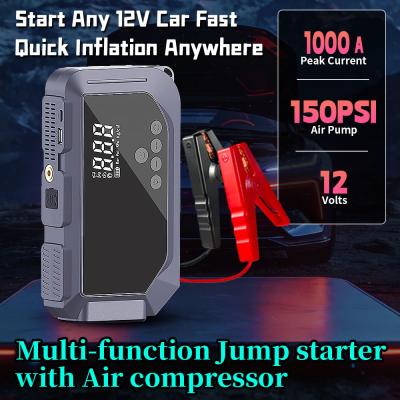China 12000mAh 6-in-1 Jump Starter with 150 PSI Air Compressor and LED Flashlight - Portable Car Battery Booster for sale