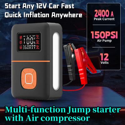 China 2400A Peak Current Jump Starter with 150 PSI Air Compressor and 12000mAh Power Bank for Emergency Vehicle Support for sale