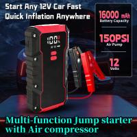China 16000mAh 6-in-1 Jump Starter with 150PSI Air Compressor and Portable Power Pack for sale