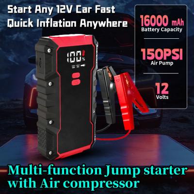 China 16000mAh 6-in-1 Jump Starter with 150PSI Air Compressor and Portable Power Pack for sale