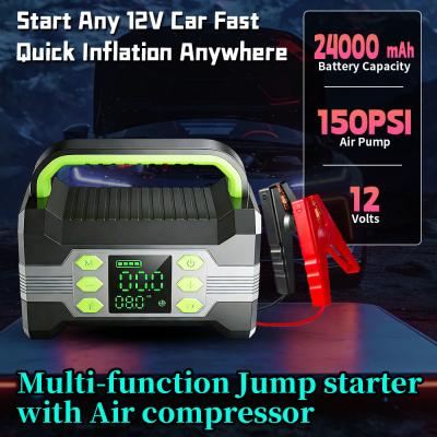 China 24000mAh 6-in-1 Jump Starter with 150 PSI Air Compressor and Emergency Power Pack for sale
