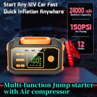 China 24000mAh 6-IN-1 Jump Starter with 150PSI Air Compressor and LED Warning Lights - Emergency Power Pack for sale