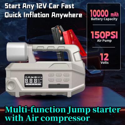 China 6-in-1 Portable Jump Starter with 10000mAh Battery and 150PSI Air Compressor for Emergency Power for sale