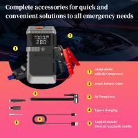 China 8000mAh 6-in-1 Jump Starter with 150 PSI Air Compressor and Emergency Lights for Car Battery Boosting for sale