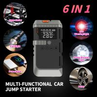 China 8000mAh 6-in-1 Jump Starter with 150 PSI Air Compressor and Emergency Lights for Car Battery Boosting for sale