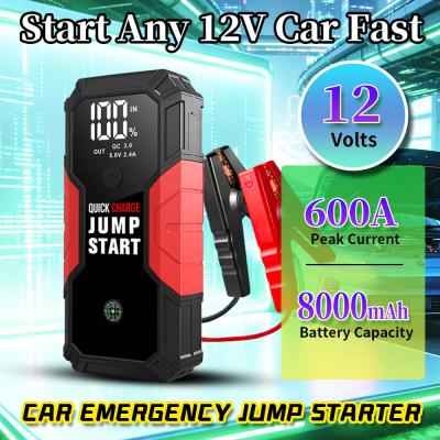 China Portable Car Jump Starter with 600A Peak Current 8000mAh Battery and Type-C Fast Charging for 12V Vehicles for sale