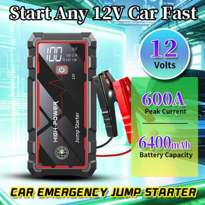 China 6400mAh 12V Car Emergency Jump Starter with 600A Peak Current for Fast Vehicle Starting for sale