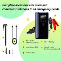 China Portable 12V Jump Starter with 1000A Peak Current 150PSI Air Compressor and LED Emergency Light Power Bank for sale