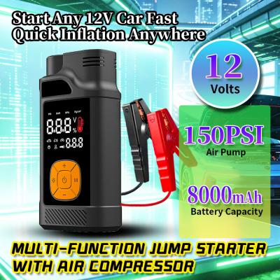 China Portable 8000mAh Multi Functional Jump Starter with 150 PSI Air Inflator and 1200A Peak Current for sale