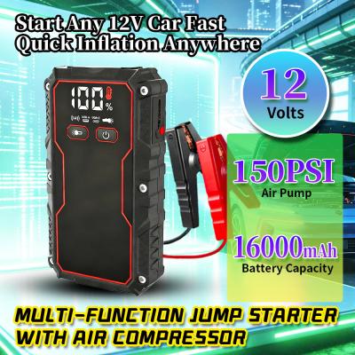 China Compact 12V Jump Starter with 150PSI Air Compressor, 10000mAh Battery, and LED Emergency Light for Roadside Emergencies for sale