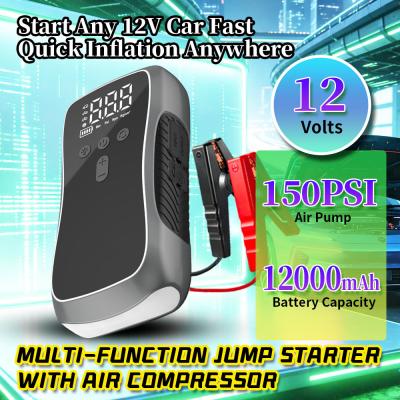China 8000mAh 12V Jump Starter with 150PSI Digital Tire Inflator and Dual USB Ports Emergency Power Pack for sale
