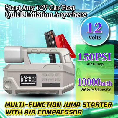 China 10000mAh Multi Functional Jump Starter with 150PSI Air Pump and Power Bank for Emergency Vehicle Charging for sale