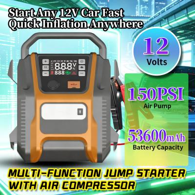 China 53600mAh Digital Car Jump Starter with 150PSI Air Compressor and 6000A Peak Current Portable Tire Inflator for sale