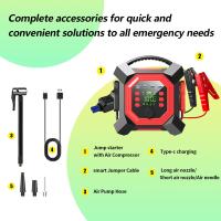 China 24000mAh Multi Functional Jump Starter with 150PSI Digital Air Compressor and 600A Peak Current Portable Power Pack for sale