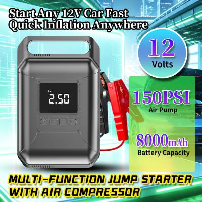 China 12V 8000mAh Portable Jump Starter with Tire Inflator and Power Bank for Emergency Vehicle Assistance for sale