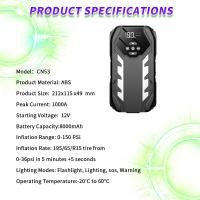 China 8000mAh Battery Capacity 12V Output Multi Functional Jump Starter with 150PSI Air Compressor for Emergency Vehicle Charging for sale