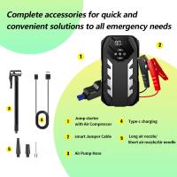 China 8000mAh Battery Capacity 12V Output Multi Functional Jump Starter with 150PSI Air Compressor for Emergency Vehicle Charging for sale
