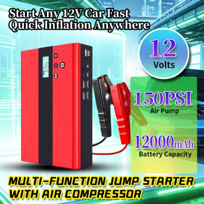 China 12000mAh 1000A Peak Current Multi Functional Jump Starter with 150 PSI Air Compressor and USB Charging for sale
