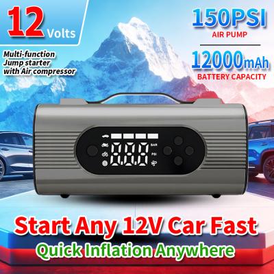 China Heavy-Duty 12000mAh Battery Jump Starter with 150 PSI Air Compressor and 1000A Peak Current for Emergency Vehicle Charging for sale