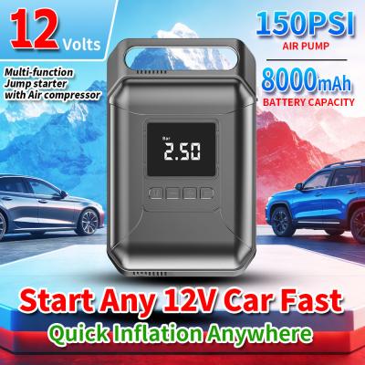 China 12V 8000mAh Portable Car Jump Starter with 150 PSI Tire Inflator and Power Bank Function for sale
