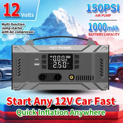 China 10000mAh 12V Car Jump Starter with 150 PSI Tire Inflator and 1000A Peak Current Portable Power Bank for sale