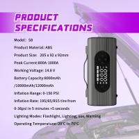China 8000mAh Battery Car Jump Starter with 150 PSI Air Compressor and Multi-function Emergency Light for sale