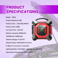 China 12V 24000mAh Car Jump Starter with 600A Peak Current and 150 PSI Air Compressor for Emergency Power for sale