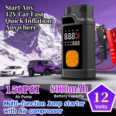China 8000mAh Battery 150 PSI Air Compressor Car Jump Starter with 2.4-inch Digital Display and LED Light for sale