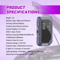 China Multifunctional 12V Car Jump Starter with 1000A Peak Current, 150 PSI Air Compressor and 6000mAh Portable Power Bank for sale