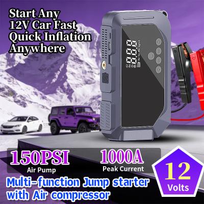 China Multifunctional 12V Car Jump Starter with 1000A Peak Current, 150 PSI Air Compressor and 6000mAh Portable Power Bank for sale