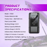 China 600A Peak Current 6400mAh Battery Capacity Vehicle Jump Starter with 150 PSI Digital Air Pump and LED Emergency Light for sale