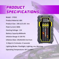 China 600A Peak Current Car Jump Starter with 8000mAh Battery and 150 PSI Tire Inflator for Emergency Power for sale