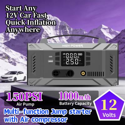 China Portable Automotive Jump Starter with 150 PSI Tire Inflator 1000A Peak Power and 10000mAh Power Bank for sale