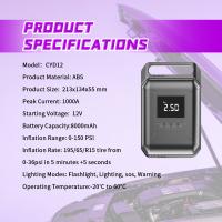 China 12V 8000mAh Automotive Jump Starter with 150PSI Digital Inflator and LED Emergency Lamp for sale